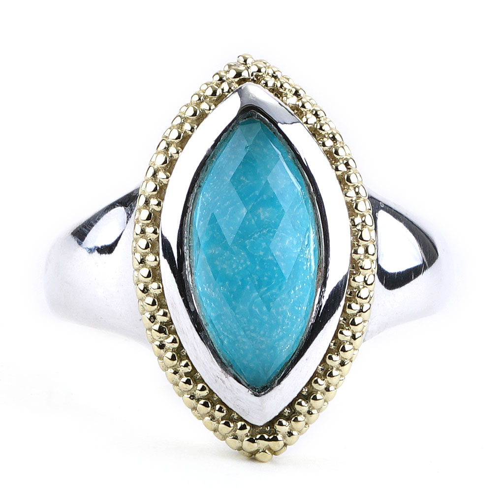 Lagos Caviar Quartz Turquoise Ring in Silver and Yellow Gold Lagos Caviar Quartz Turquoise Ring in Silver and Yellow Gold