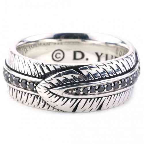 David Yurman Sterling Silver and Black Diamond Southwest Feather Band New York Jewelers Chicago